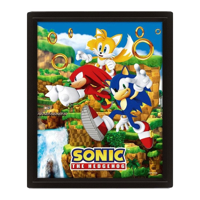 Sonic The Hedgehog - Poster effet 3D Catching Rings 26 x 20 cm - Figurine-Discount