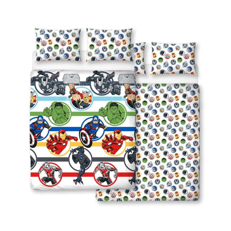 Marvel - Parure de lit réversible Avengers 200 x 200 cm / 48 x 74 cm ...