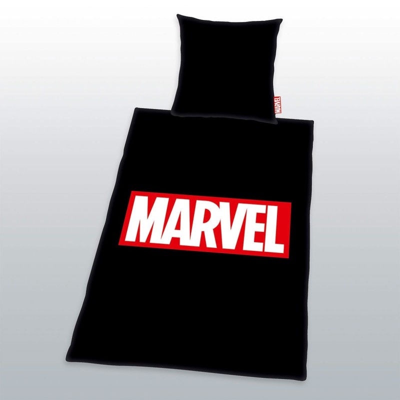 Marvel Comics - Parure de lit Logo Noir 135 x 200 cm / 80 x 80 cm